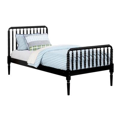 Wooden Full Size Bed with Spool Design Bed Frame and Turned Legs, Black ...