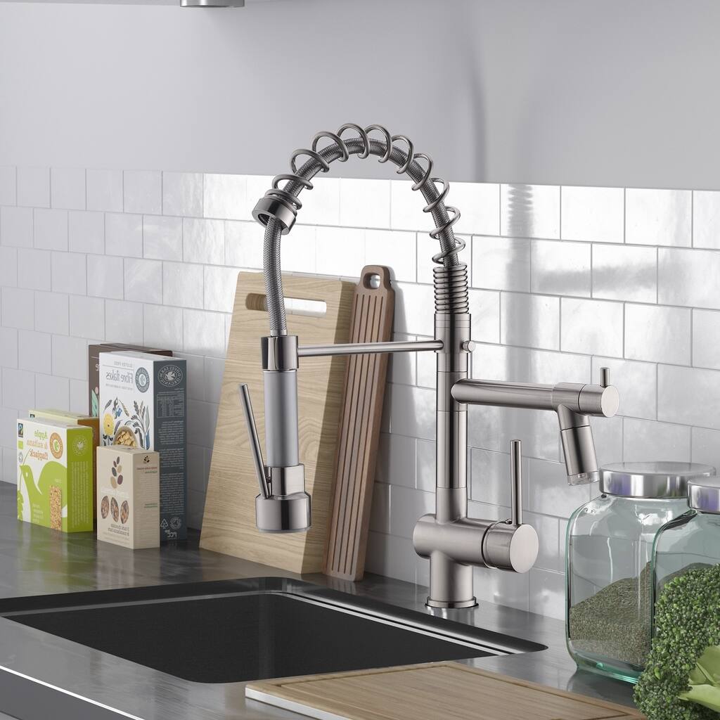 Commercial Pull Down Kitchen Faucet Sprayer with LED Light,Brushed ...