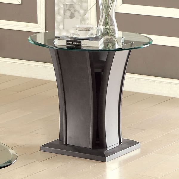 Modern End Table with Round Glass Top and Flared Base, Gray and Clear ...