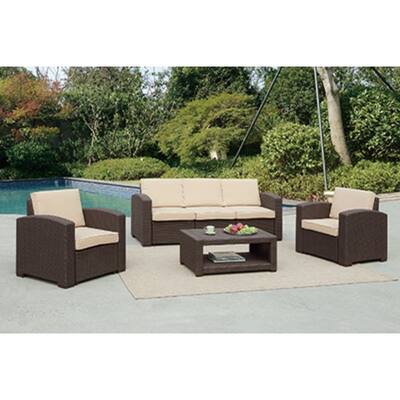 4 Piece Rattan Wicker Outdoor Conversation Set - Overstock - 30939254
