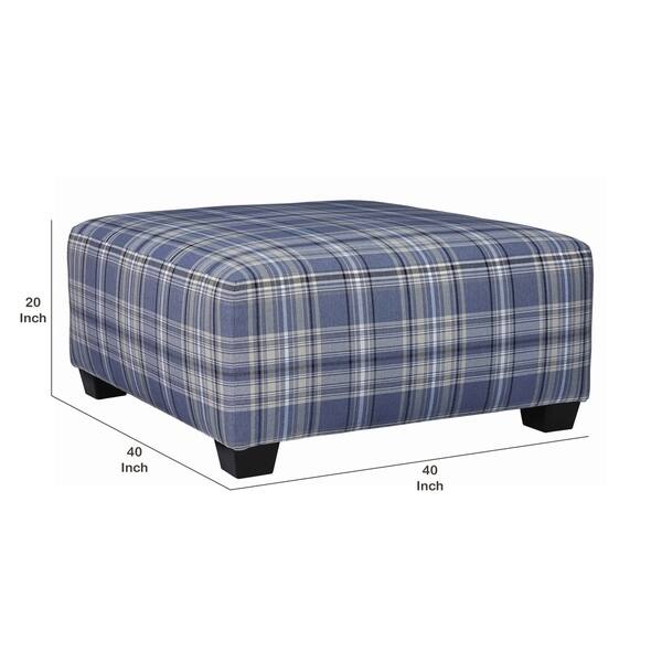 Checkered Fabric Upholstered Oversized Accent Ottoman, Blue and Black ...