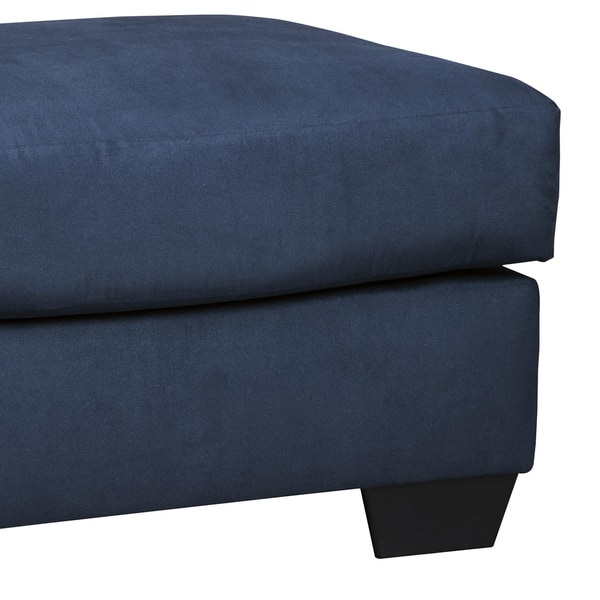 Fabric Upholstered Ottoman with Block Tapered Legs, Dark Blue - Bed ...