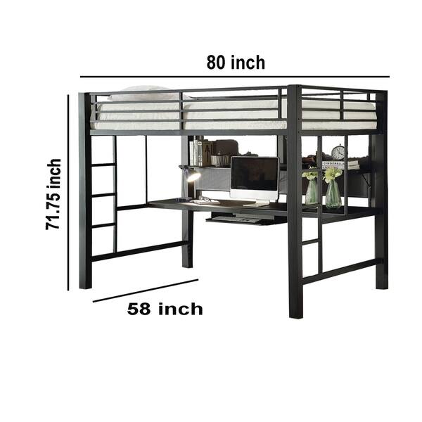 Metal Bunk Bed with Workstation and Guard Rails, Black - Bed Bath ...