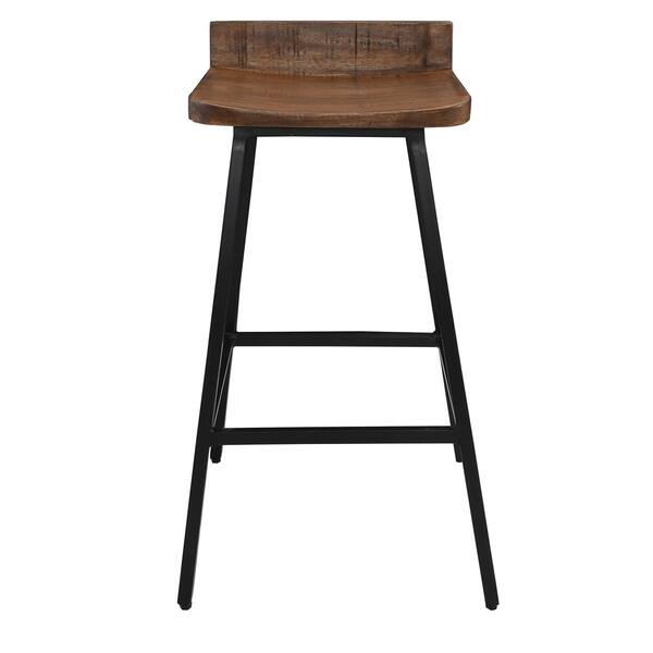 Curved Wooden Seat Counter Stool with Tubular Legs, Set of 2, Brown and ...