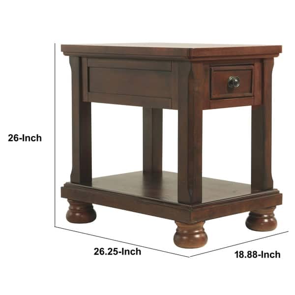 Chair Side End Table With 1 Drawer and Fixed Base Shelf, Brown - Bed ...