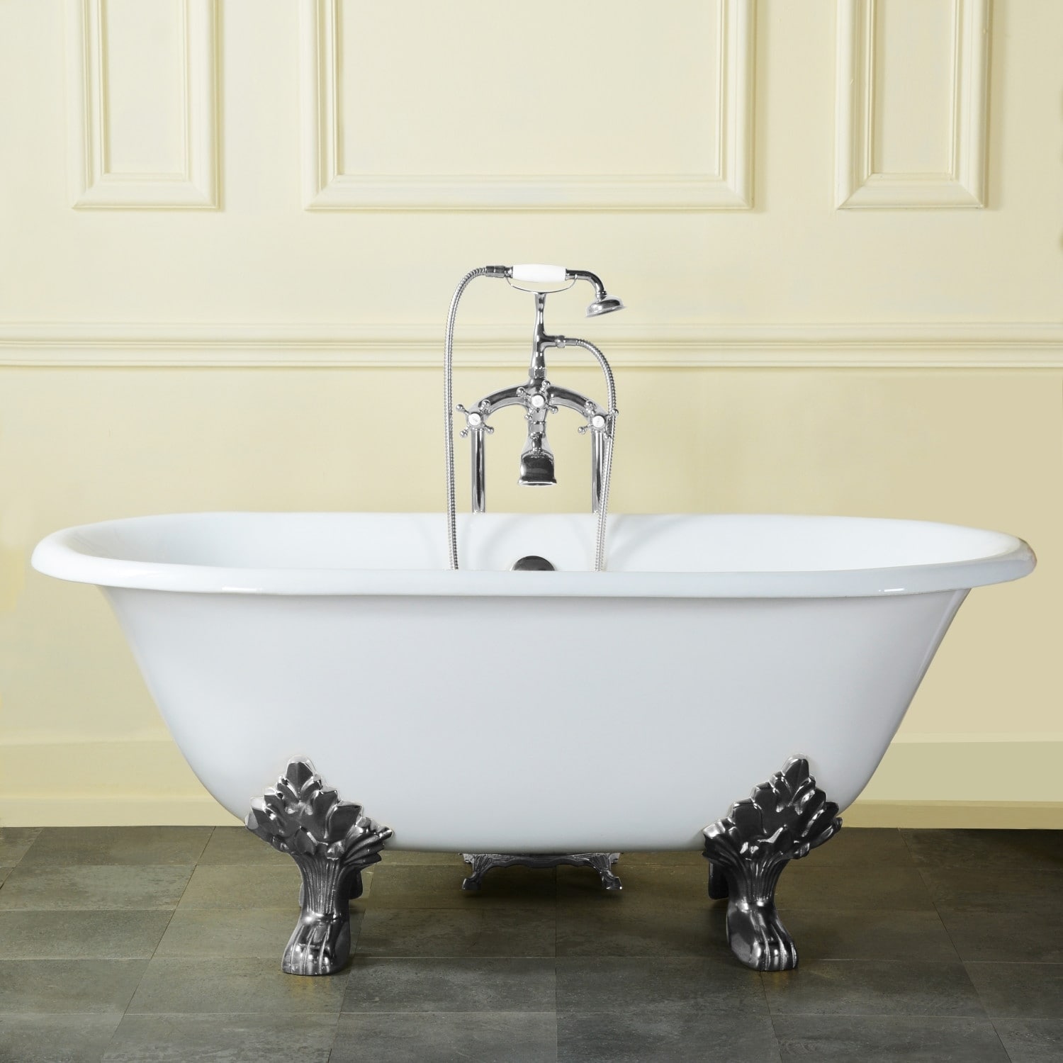 Aqua Eden 72-Inch Cast Iron Double Ended Clawfoot Tub with 7-Inch ...