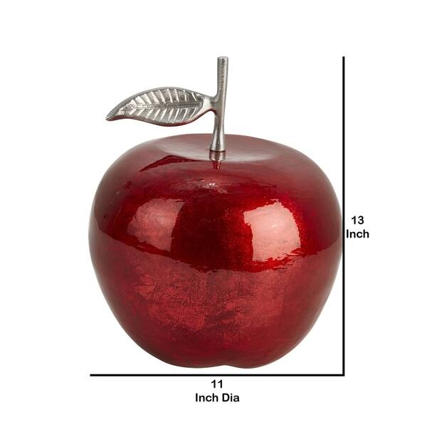 13 Inch Aluminum Apple Accent Decor with Branch and Leaf, Red and ...