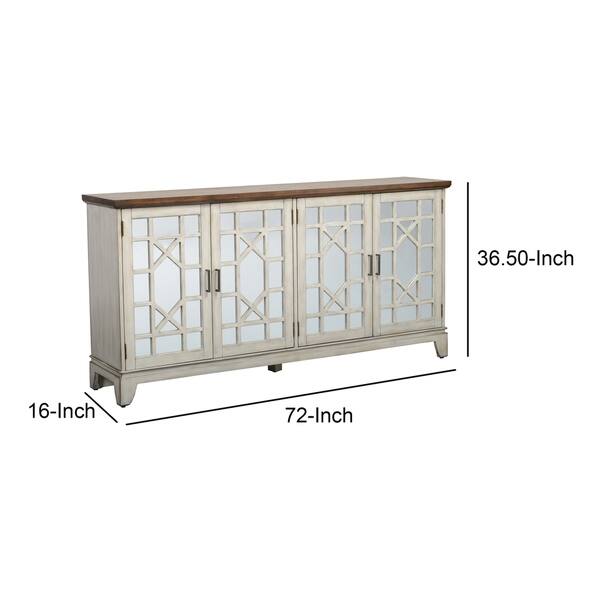Wooden 4 Doors Sideboard with Mirror Inserts, White and Brown - Bed ...