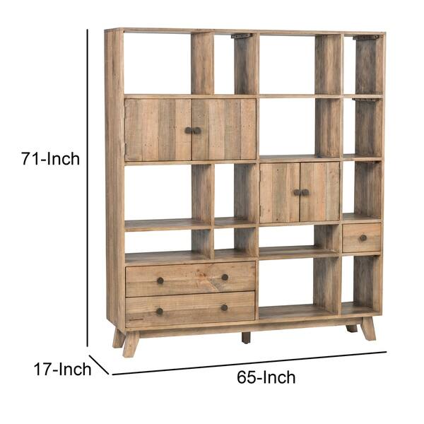 Multiple Shelf Wooden Wall Unit with 3 Drawers and 2 Cabinets,Natural ...