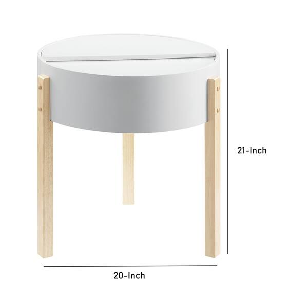 Round Wooden End Table with Hidden Storage, White and Brown - Bed Bath ...