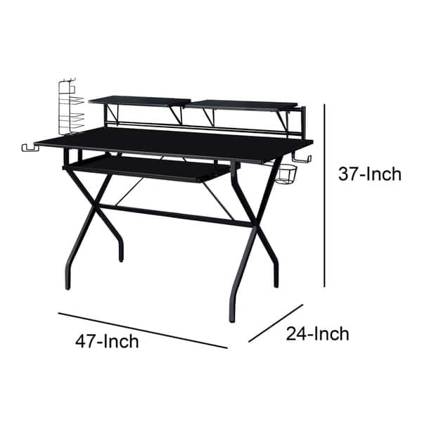Tubular Metal Frame Computer Desk with 2 Shelves and Cup Holder, Black ...