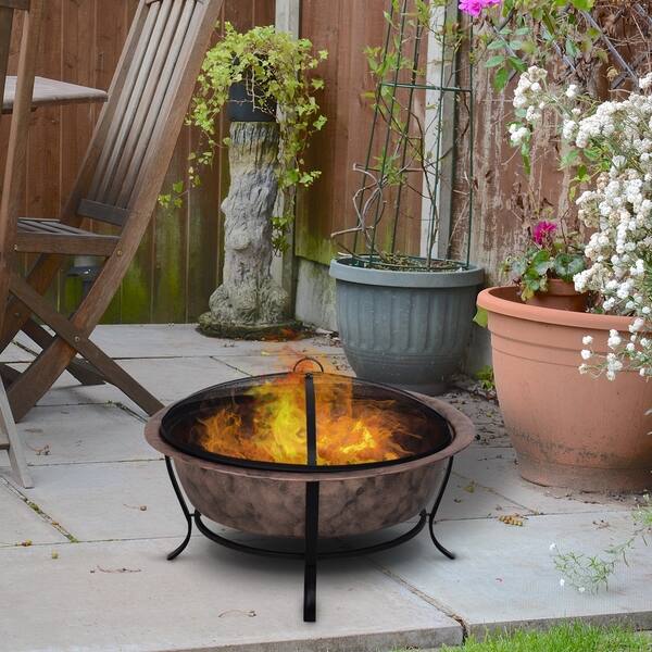 Outsunny Black Rustic Cauldron Style Metal Wood Fire Pit Bowl w/ Log ...
