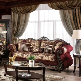 Estra Traditional Burgundy Chenille Upholstered Rolled Arms Sofa by ...