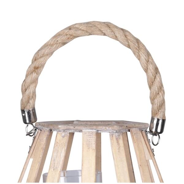 Wooden Lattice Pentagon Lantern with Rope Handle, Beige - Bed Bath ...