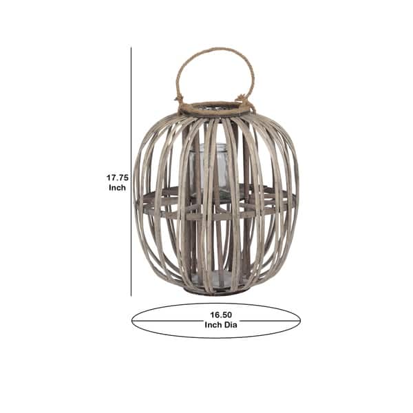 Lattice Design Round Lantern with Glass Candle Holder, Large, Brown ...