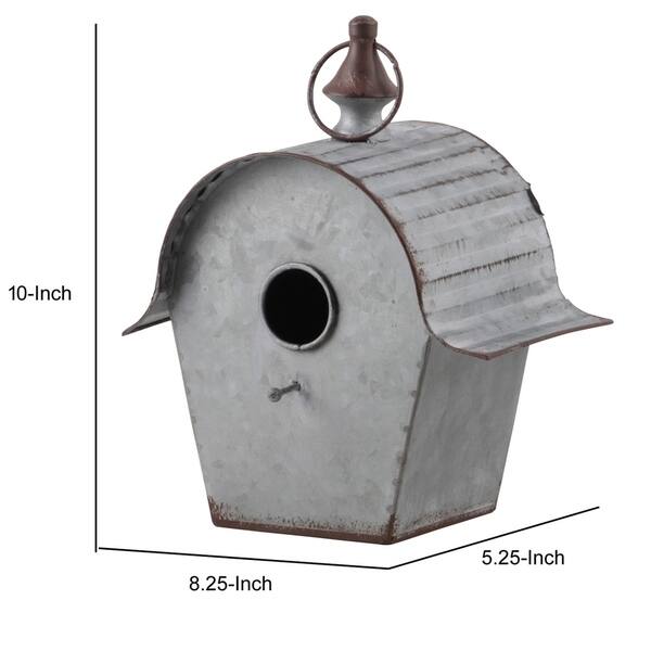 Arched Roof Metal Bird House with Ring Hanger, Weathered Gray - Bed ...