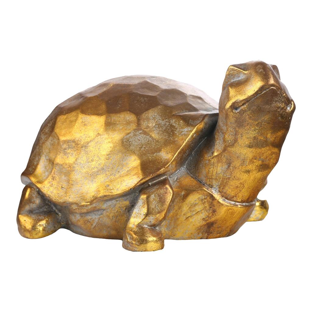 Fiberstone Turtle Sculpture with Hammer Design, Distressed Gold ...