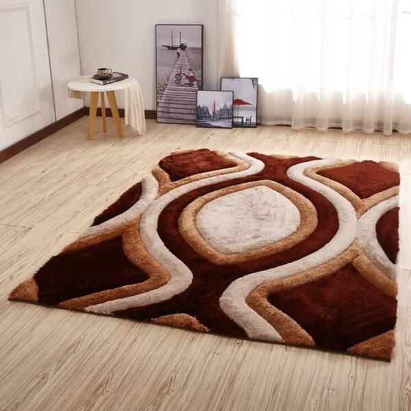 Colibri Shaggy 3D Brown/Beige Area Rug 5 ft. by 7 ft. - 5' x 7' - Bed ...