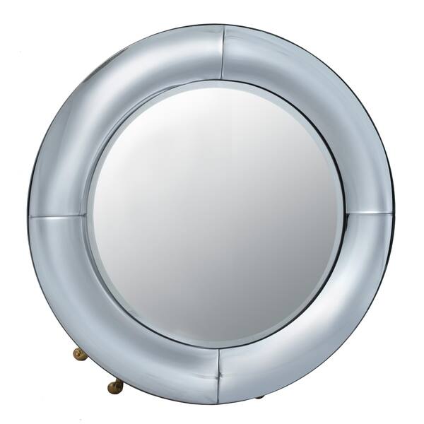 Modern Styled Round Mirror with Lustrous Wooden Frame, Silver - Bed ...