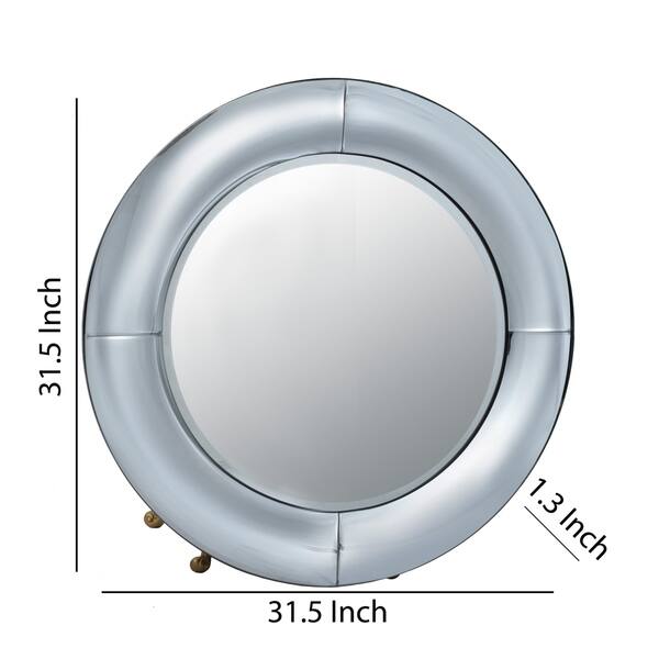 Modern Styled Round Mirror with Lustrous Wooden Frame, Silver - Bed ...