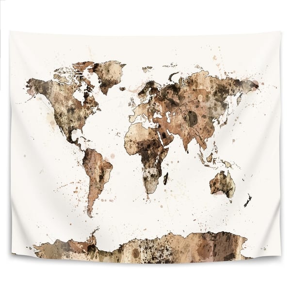 Map Of The World Map Sepia Watercolor - Bed Bath & Beyond - 31025094