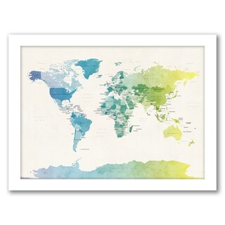 Watercolour Political Map Of The World New 1 - Framed Print Wall Art ...