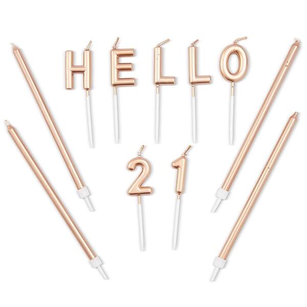 31 Rose Gold 21th Birthday Cake Candles, "HELLO 21" Letter Dessert ...
