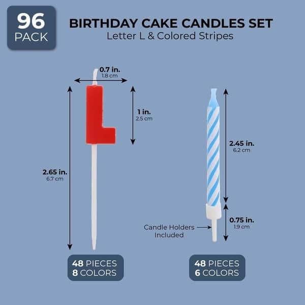 96-Piece Letter L Birthday Cake Candles Set with Holders for Party ...