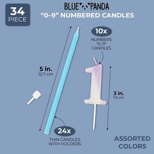 34-Piece Cake Candles Set Neon Birthday Cake Candle Number 0-9 Cupcake ...