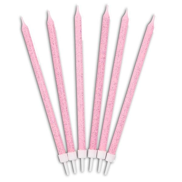 48 Pink Glitter Long Birthday Cake Candles for Girls Party Wedding ...