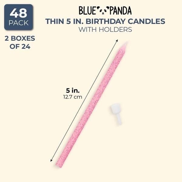48 Pink Glitter Long Birthday Cake Candles for Girls Party Wedding ...