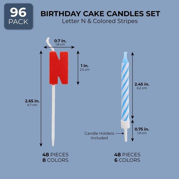 96-Piece Letter N Birthday Cake Candles Set with Holders for Party ...