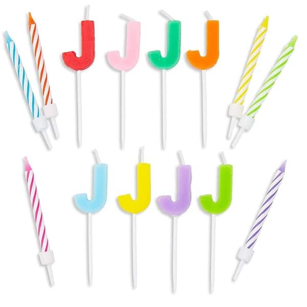 96-Piece Letter J Birthday Cake Candles Set with Holders for Party ...