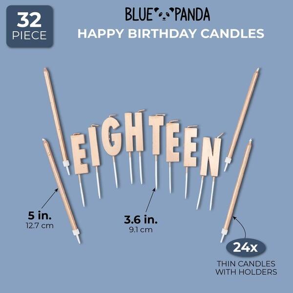 32pcs Rose Gold 18th Birthday Cake Candles Set "EIGHTEEN" Letter ...