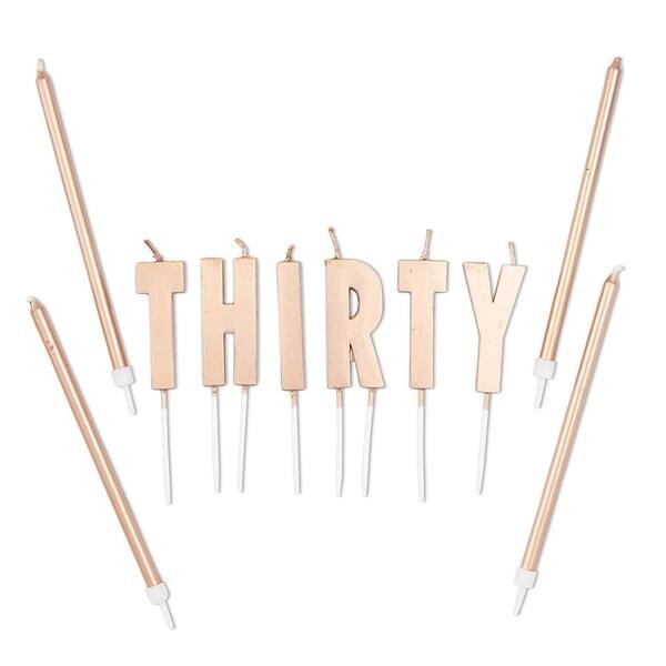 24x Rose Gold 30th Birthday Cake Candles w/ Holder + 6 Letters "THIRTY ...