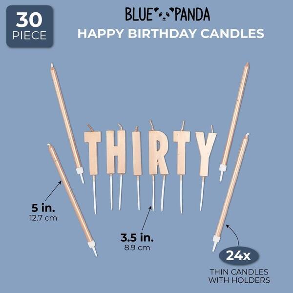 24x Rose Gold 30th Birthday Cake Candles w/ Holder + 6 Letters "THIRTY ...