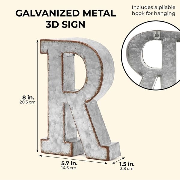 8 In Rustic Letter Wall Decoration R Galvanized Metal 3D Letter for ...