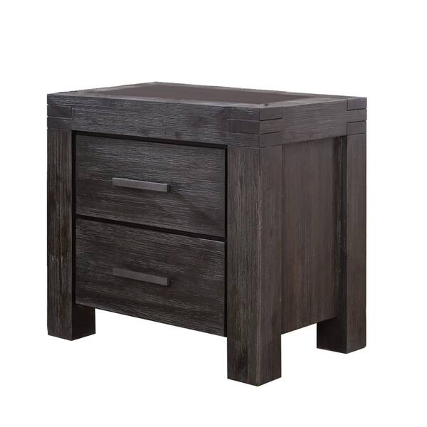 2 Drawer Nightstand with Block Legs and Metal Bar Pulls, Dark Gray ...