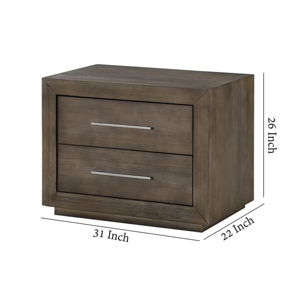 2 Drawer Wooden Nightstand with Metal Bar Handles, Dark Pine - Bed Bath ...