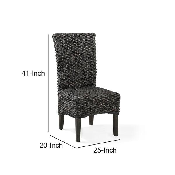 Woven Water Hyacinth Wooden Chair with Tapered Legs, Black - Bed Bath ...