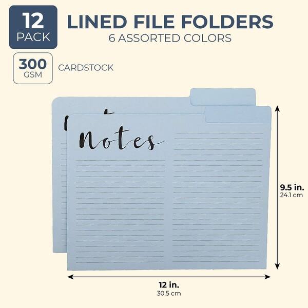 12x Line File Folder Letter A4 Size 1/3 Cut Tabs Organizer for Students ...