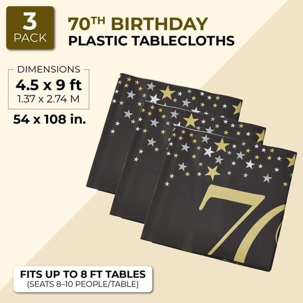 3 Pack 70th Birthday Party Tablecloth Table Cover, Party Supplies ...