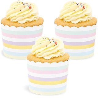 50x Pastel Colored Stripes Gold Foil Cupcake Wrappers for Party, 2.75 x ...