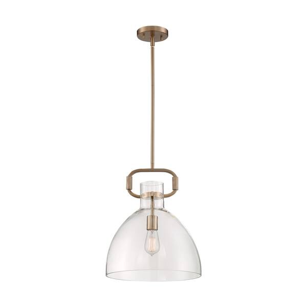 Teresa 1-Light Bell Pendant Fixture - Burnished Brass Finish with Clear ...
