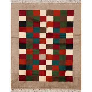 Checkered Gabbeh Shiraz Persian Area Rug Hand-Knotted Foyer Carpet - 3 ...