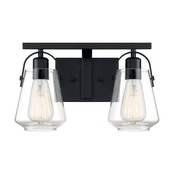 Skybridge 2-Light Vanity with Clear Glass Matte Black Finish - Bed Bath ...