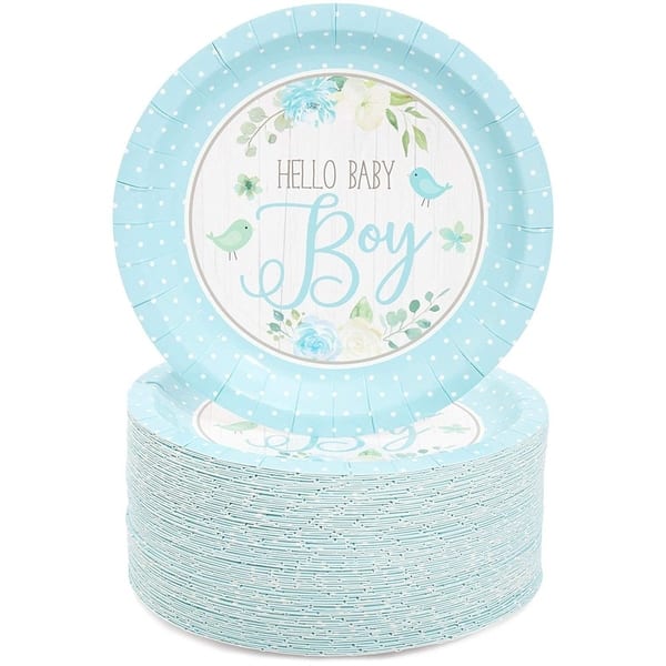 80-Pack Hello Baby Boy Disposable Paper Plates 7" for Baby Shower Cake ...