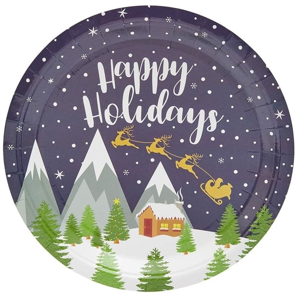 80-Pack Chrismas "Happy Holidays" Design Disposable Paper Plates 9" for ...