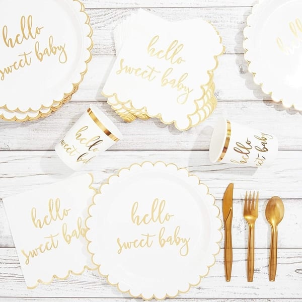 48-Pack "Hello Sweet Baby" Design Disposable Party Paper Plates 9" for ...