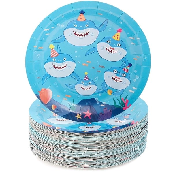 80-Pack Shark Happy Birthday Party Disposable Paper Plates 9" for Lunch ...